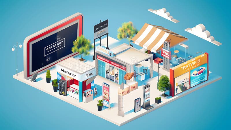 Advanced Isometric 3D Advertising Stands Concept in Art Stock Image ...