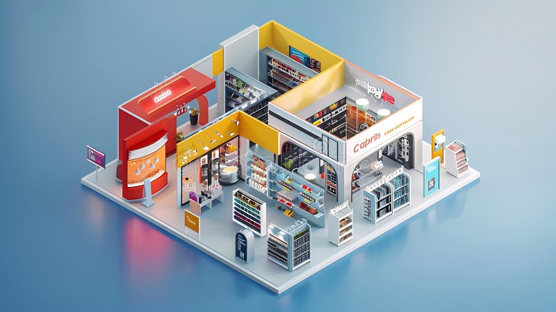 Advanced Isometric 3D Composition of a Multistore Exhibition in Art ...
