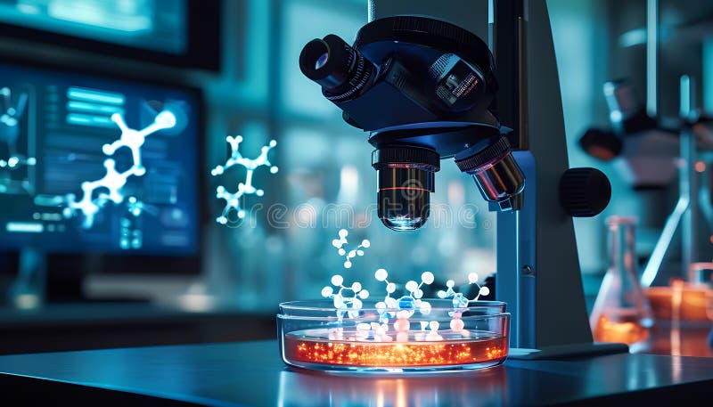 Advanced Lab Equipment with Glowing Samples Stock Illustration ...