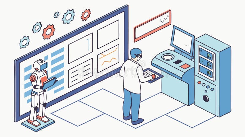 Advanced Lab Monitoring, Scientists and Control Panel, Vector Design ...
