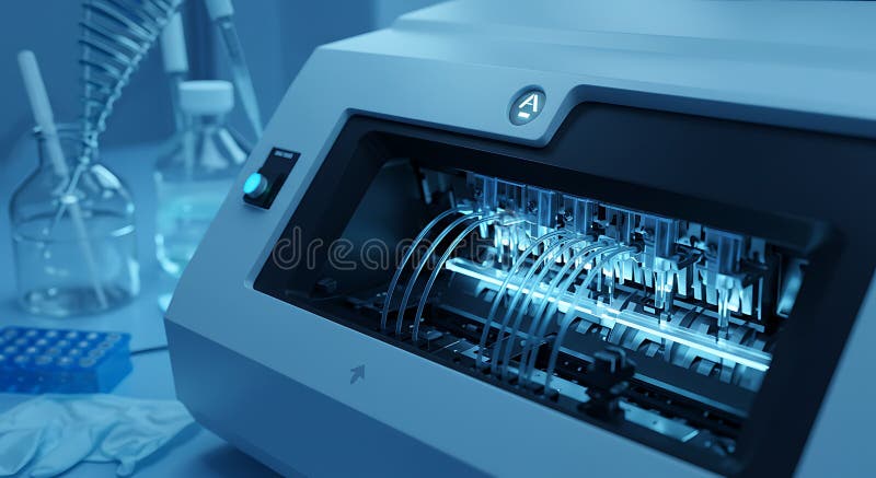 Advanced Laboratory Automation: Cool-toned Image of a High-Tech Liquid ...
