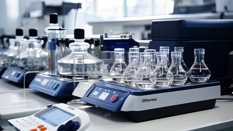 Advanced Laboratory Equipment with Analytical Screens on a Light ...