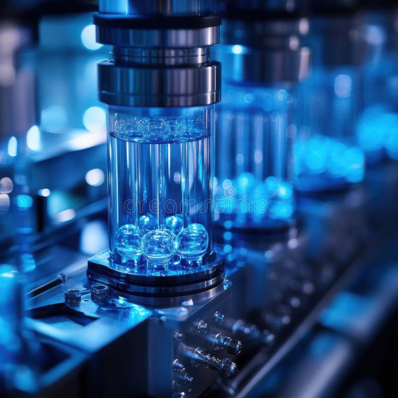 Advanced Laboratory Equipment with Blue Illuminated Glass Cylinders ...