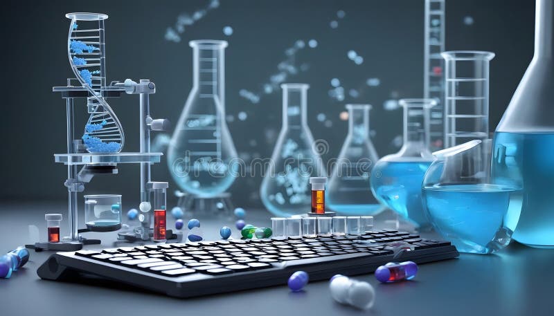 Advanced Laboratory Equipment with DNA Helix and Medicine in Modern ...