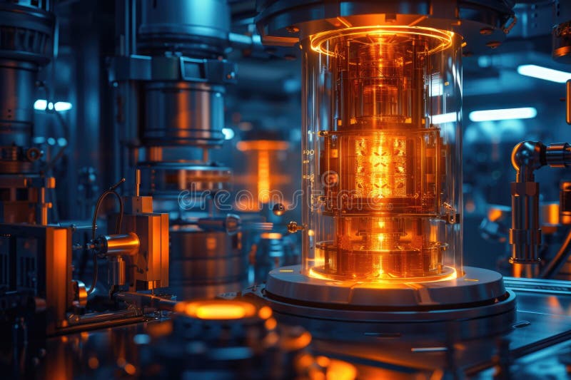 Advanced Laboratory Equipment Glowing with Orange Light. Stock Photo ...