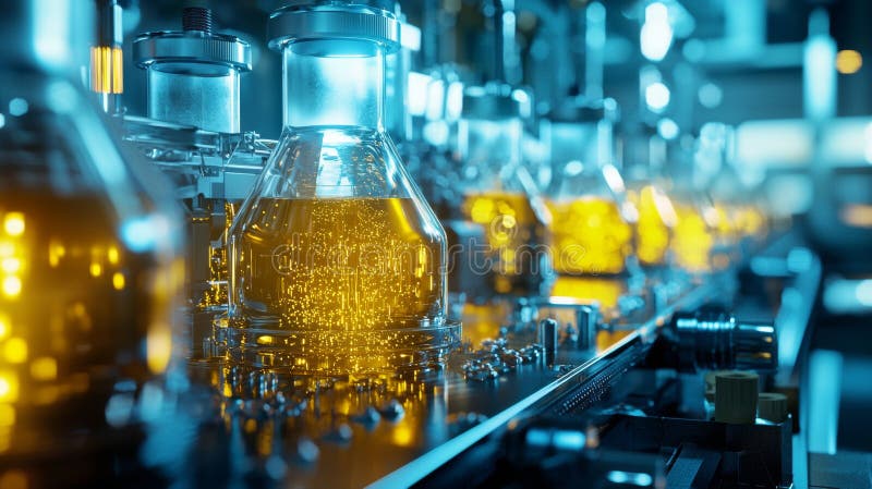 Advanced Laboratory Equipment with Glowing Yellow Liquid Representing ...