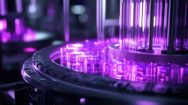 Futuristic Laboratory Equipment Processing Samples Under Purple Light ...