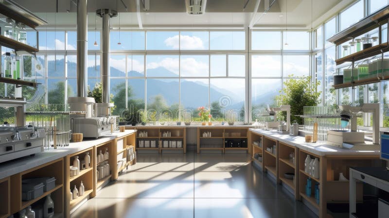 Advanced Laboratory with Mountain View and Modern Equipment Stock Image ...