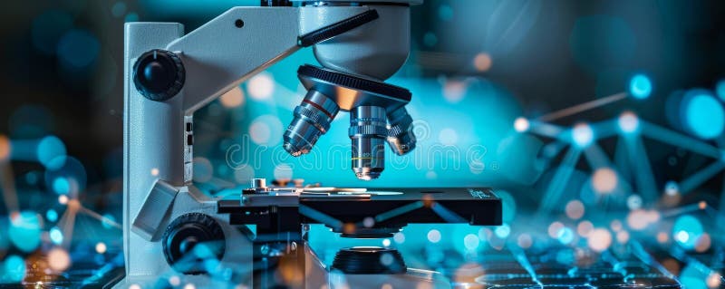 Advanced Laboratory Microscope Shining in Blue Light Stock Illustration ...