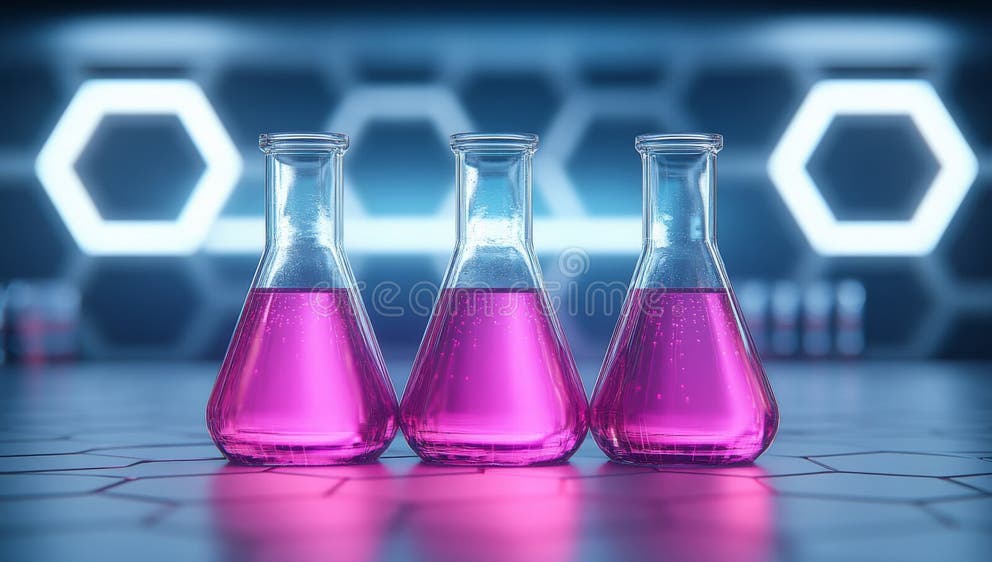 An Advanced Laboratory Scene with Glass Erlenmeyer Flasks, Molecular ...