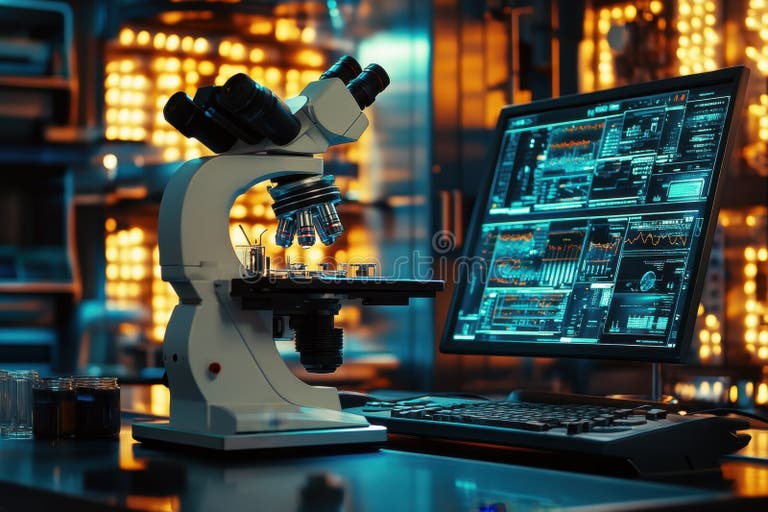 Advanced Laboratory Setup Featuring a Microscope and Computer ...