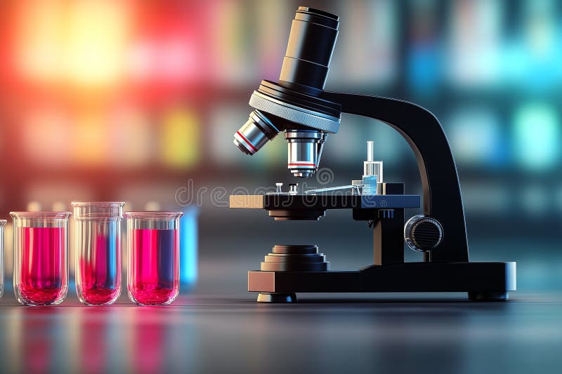 Advanced Laboratory Setup with Glassware and Microscope for Scientific ...