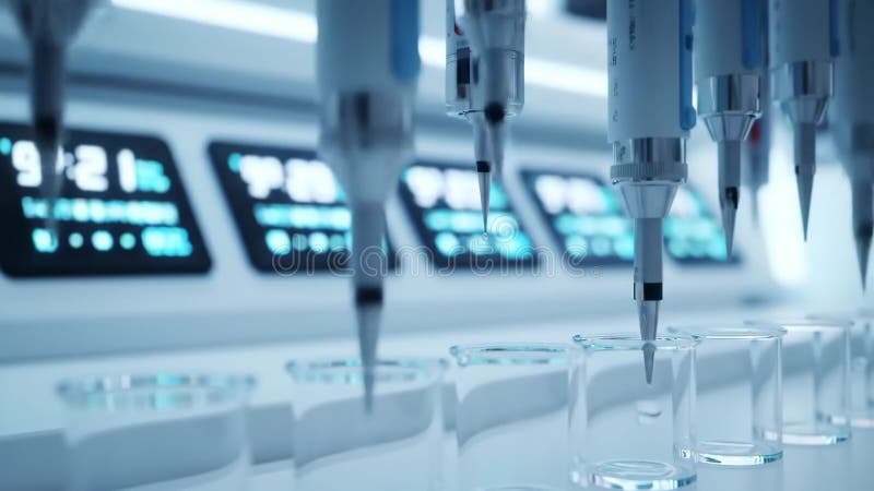 Advanced Laboratory Setup with Pipettes Preparing Samples in a High ...