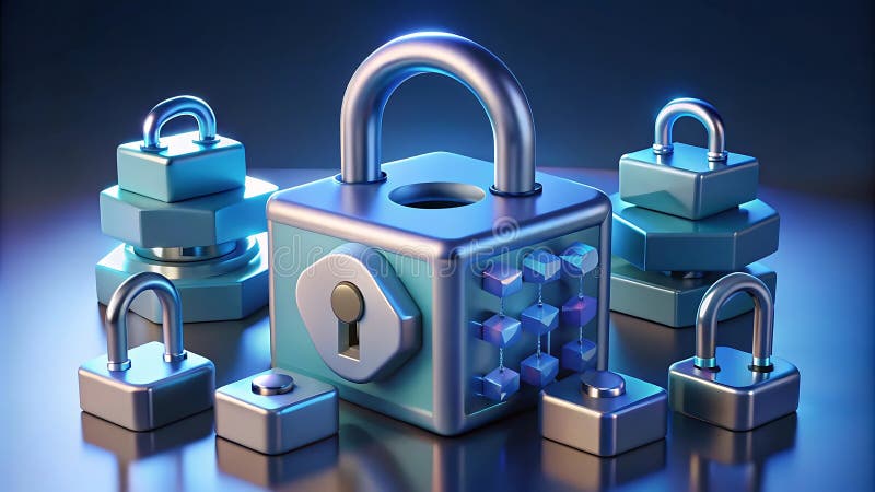 Advanced Lock and Key with Blockchain Icons for Digital Transparency ...