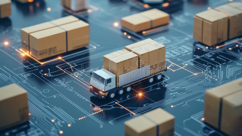 Advanced Logistics Simulation Featuring a Delivery Truck on a Digital ...
