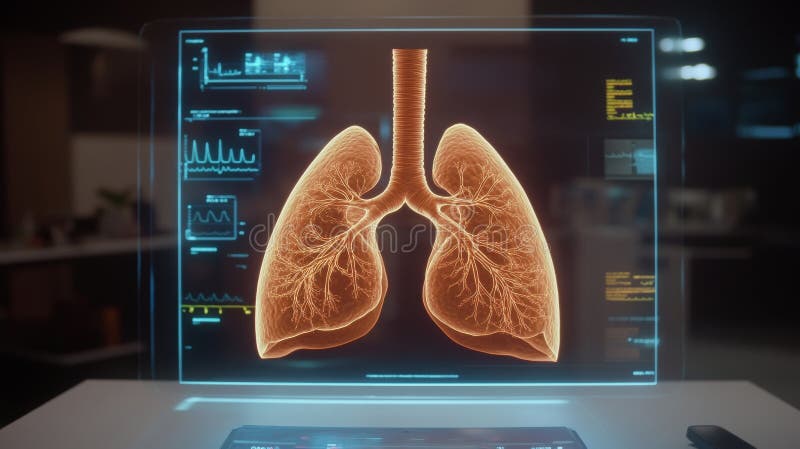 Advanced Lung Analysis Holographic Medical Console Displaying Pulmonary ...