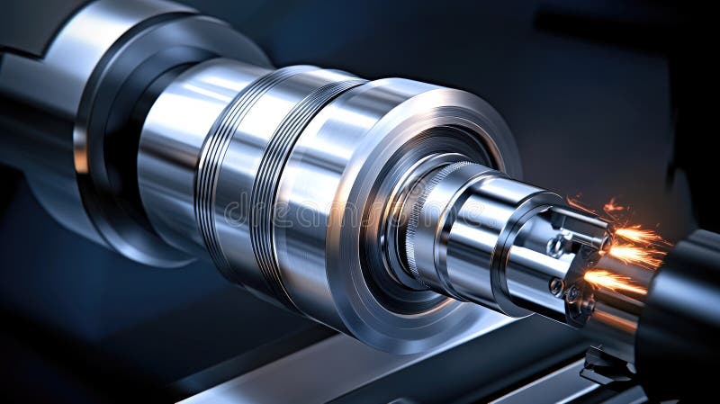 Close-up of Advanced Machinery Turning a Metal Part with Flying Sparks ...