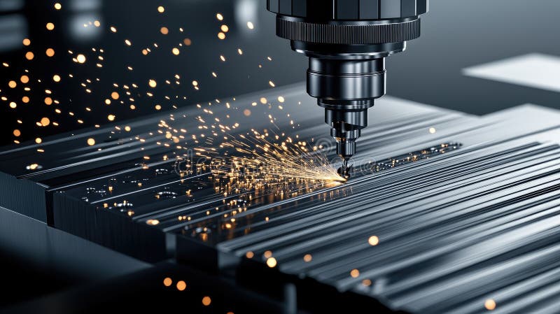 Close-up of Advanced Machinery Turning a Metal Part with Flying Sparks ...