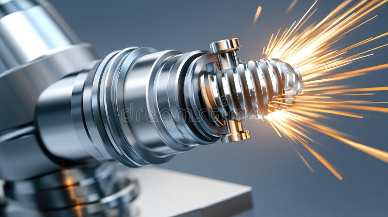Close-up of Advanced Machinery Turning a Metal Part with Flying Sparks ...