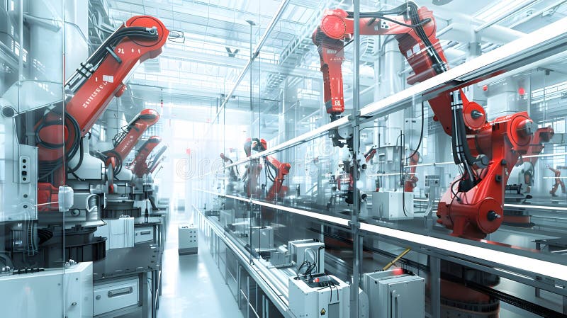 An Advanced Manufacturing Plant Filled with Robotic. Stock Illustration ...