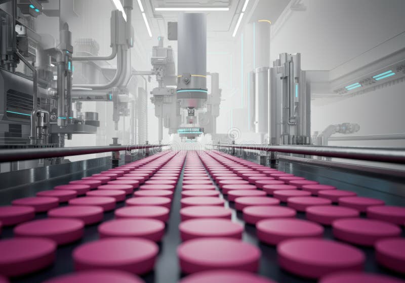 Advanced Manufacturing Process with Pink Tablets on a Production Line ...