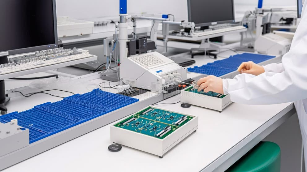 Advanced Manufacturing Process, Technician Testing Communication Device ...