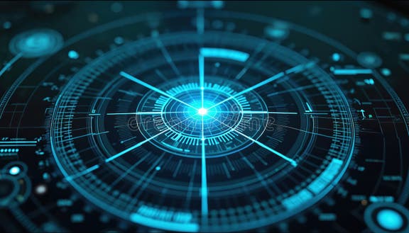 Advanced Maritime Navigation Radar Screen with Glowing Blue Digital ...