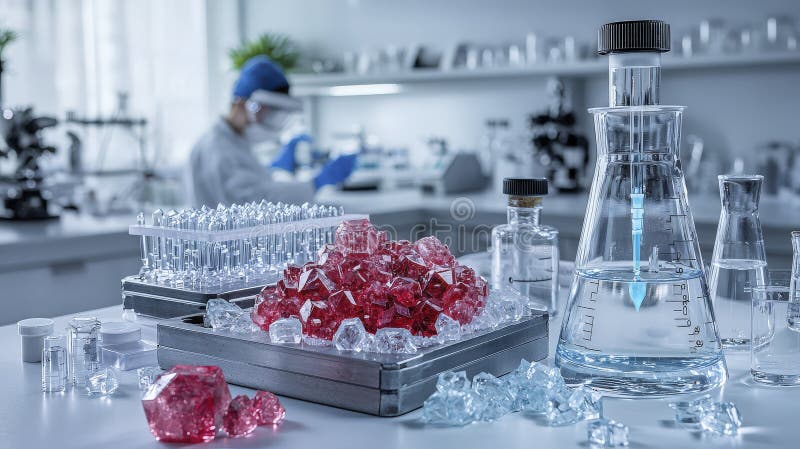 Advanced Material Science Research Laboratory Scene with Crystals and ...