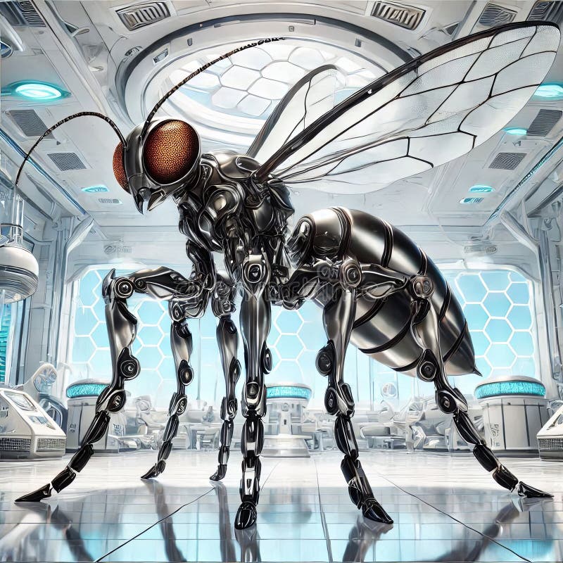 Advanced Mechanical Bug in a Futuristic Lab Stock Illustration ...