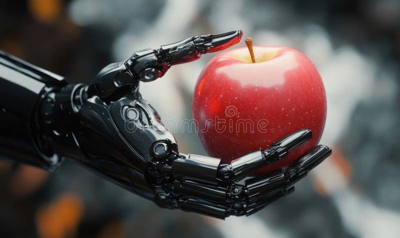 Advanced Mechanical Fingers Clutching an Apple Stock Illustration ...