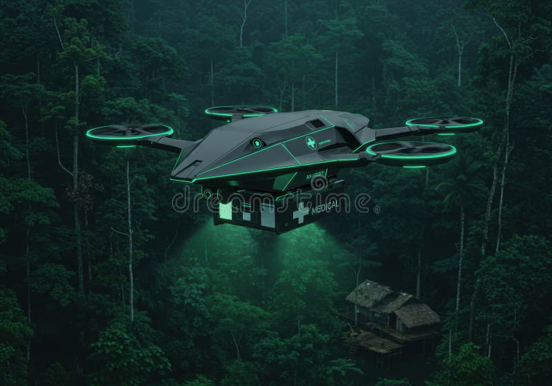 Advanced Medical Drone Delivering Aid in Remote Rainforest Stock Photo ...