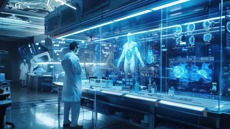 Advanced Medical Research Facility with Holographic Interface Stock ...
