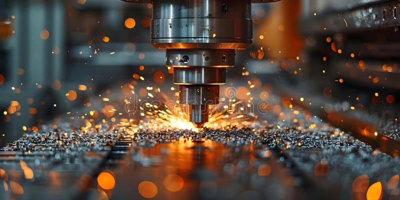 Advanced Metal Processing Technology: Close-up of a CNC Milling Machine ...