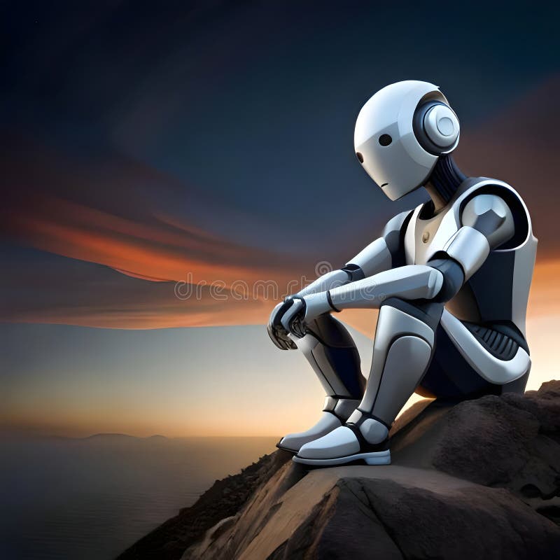 Advanced Robot in Deep Thought - Ai Generated Image Stock Illustration ...
