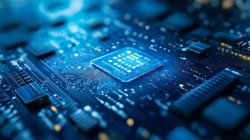 Advanced Microchip on Blue Circuit Board Stock Illustration ...