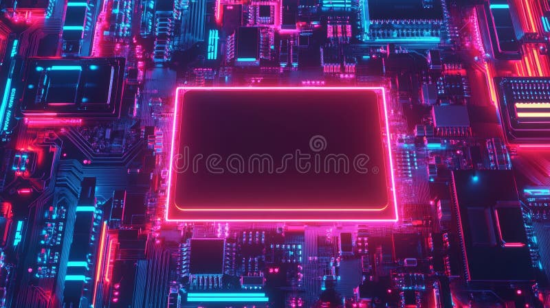 An Advanced Microchip Circuit Diagram, with Glowing Neon Connections ...