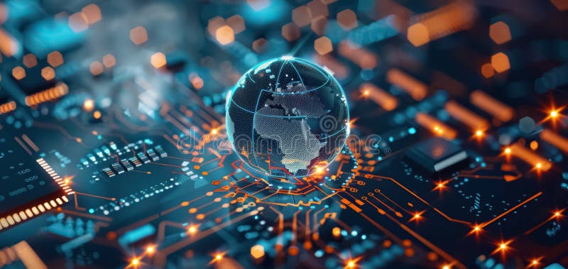 Advanced Microchip or Cpu of a Powerful Computer with World Globe ...