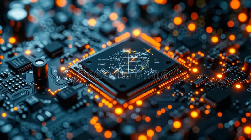 Advanced Microchip or Cpu of a Powerful Computer with World Globe ...