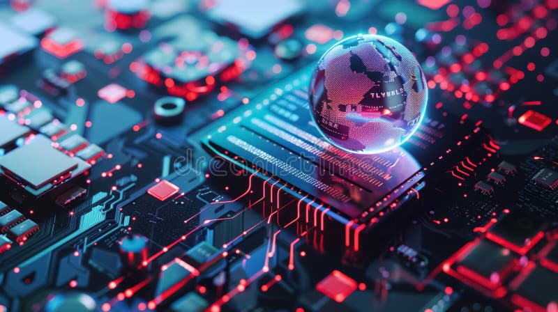 Advanced Microchip or Cpu of a Powerful Computer with World Globe ...
