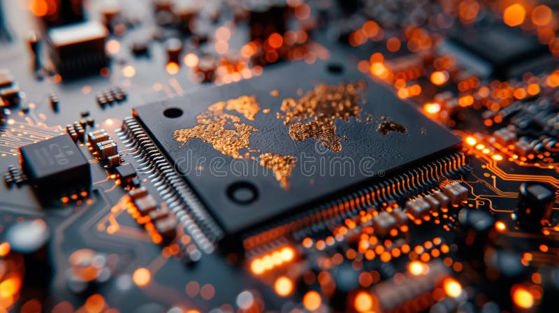 Advanced Microchip or Cpu of a Powerful Computer with World Globe ...