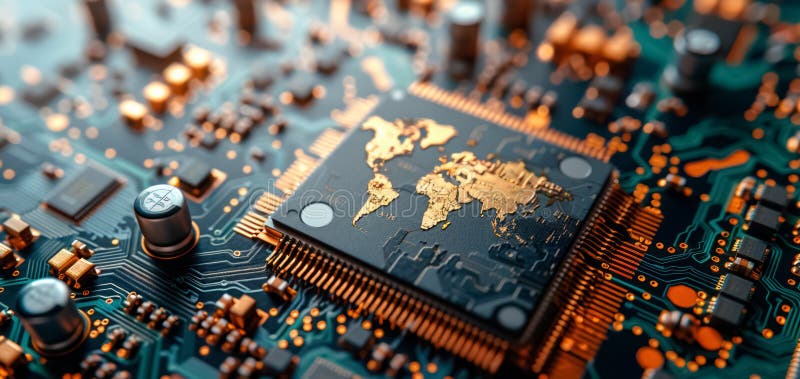 Advanced Microchip or Cpu of a Powerful Computer with World Globe ...