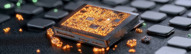 Advanced Microchip Displaying Radiant Technology on a Black Keyboard ...