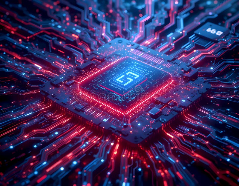 Advanced Microchip with Glowing Circuit Connections Stock Illustration ...