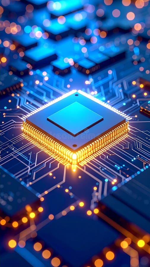Advanced Microchip with Glowing Connections on a Futuristic Circuit Board Symbolizing Data ...
