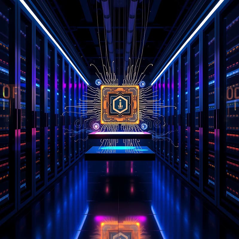 Advanced Microchip in High-Tech Data Center Stock Illustration ...