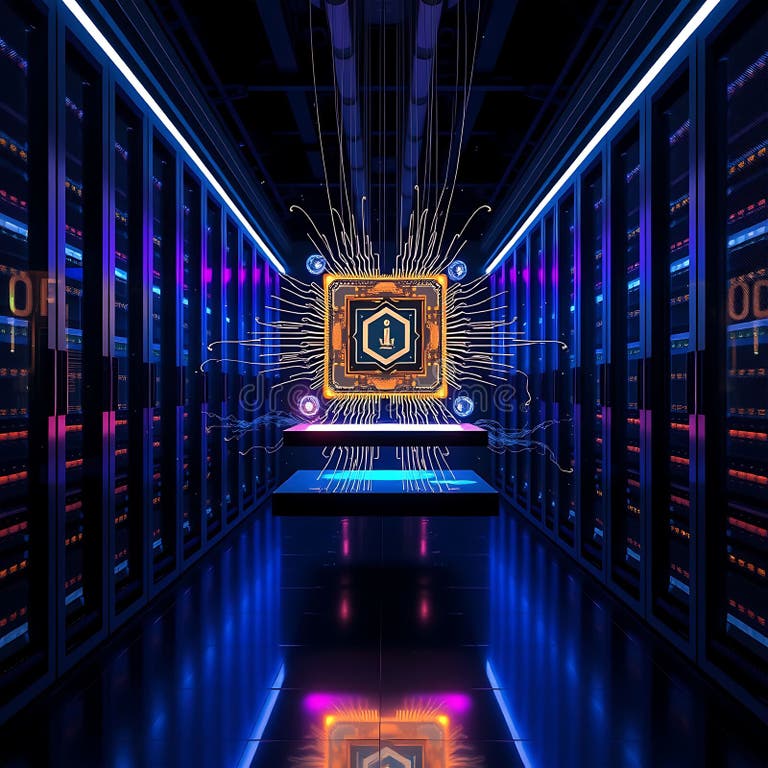 Advanced Microchip in High-Tech Data Center Stock Illustration - Illustration of system, silicon ...