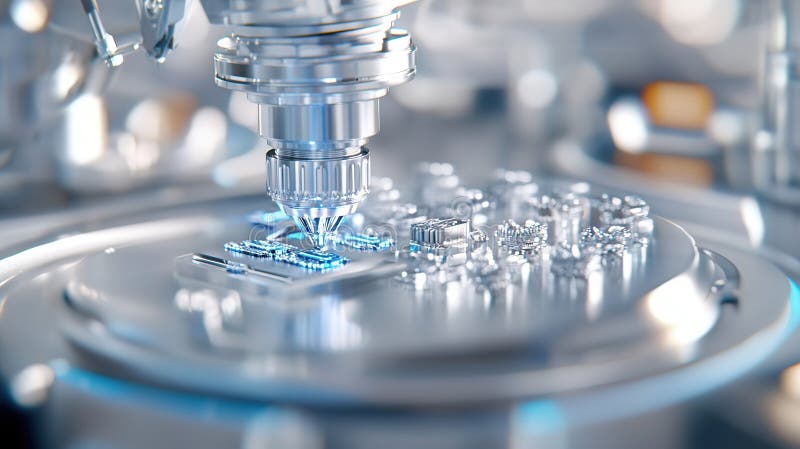 Advanced Microchip Manufacturing with Precision Machinery in a Futuristic High-tech Environment ...