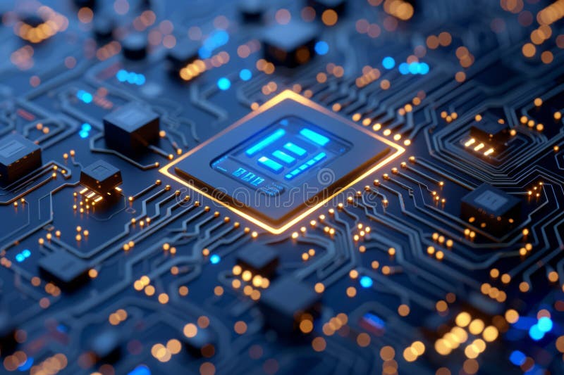 Advanced Microchip on Electronic Circuit Board with Glowing Lights for Future Technology Stock ...