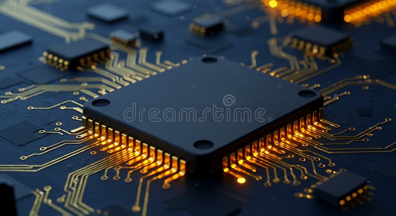 Advanced Microchip Technology: Circuit Board with Processor and Golden Connections Stock ...