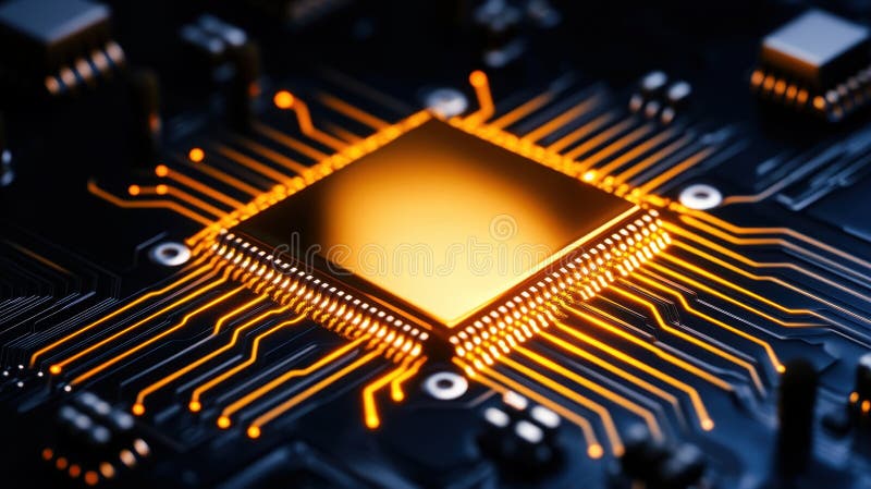 Advanced Microchip Technology Displayed with Intricate Circuit Patterns ...